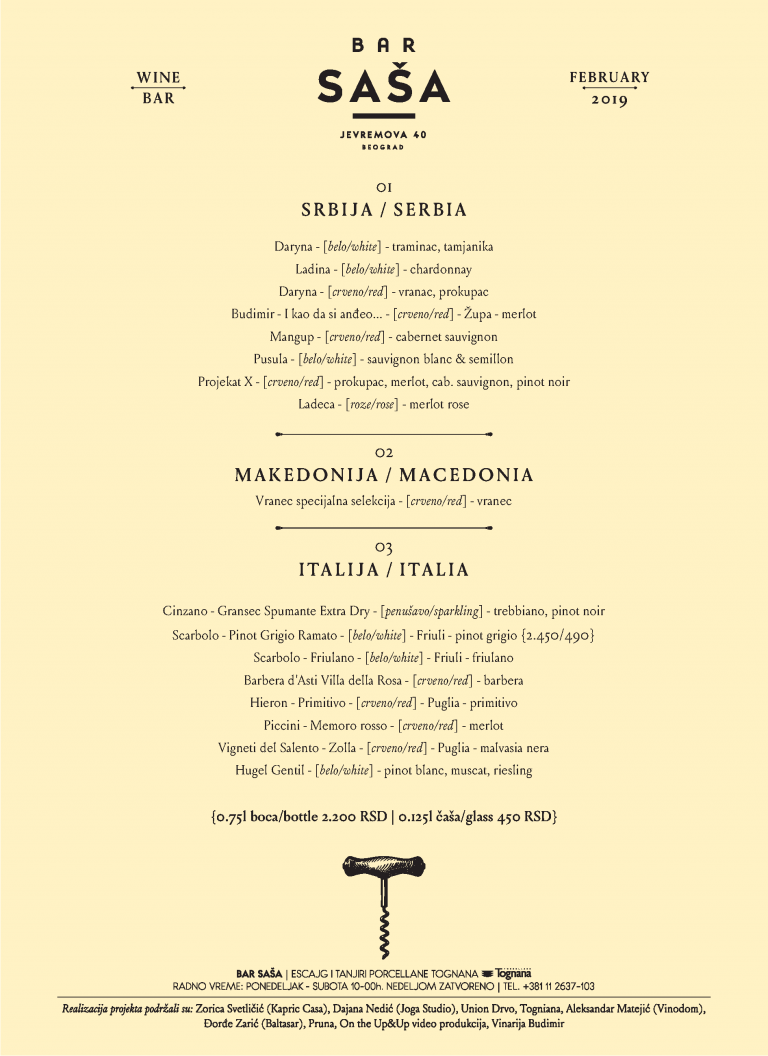 MENU – BAR SAŠA